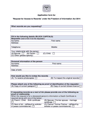 Fillable Online Application form for 'Request for Access to Records ...