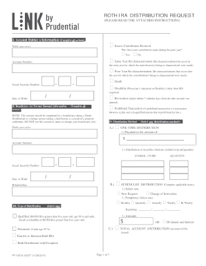 Fillable Online ROTH IRA DISTRIBUTION REQUEST - prudential.com Fax ...