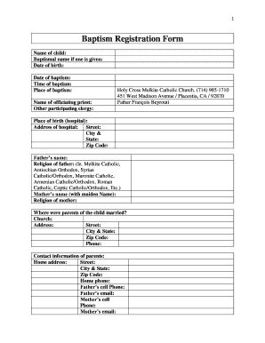 Fillable Online Baptism Registration Form - Holy Cross Melkite Catholic ...