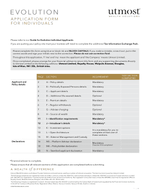 Fillable Online Utmost Evolution application form for individuals ...