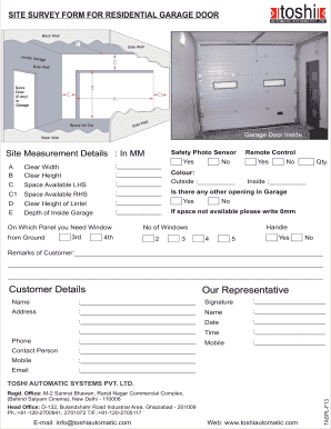 Fillable Online Site Survey Form for Residential Garage Door.cdr ...