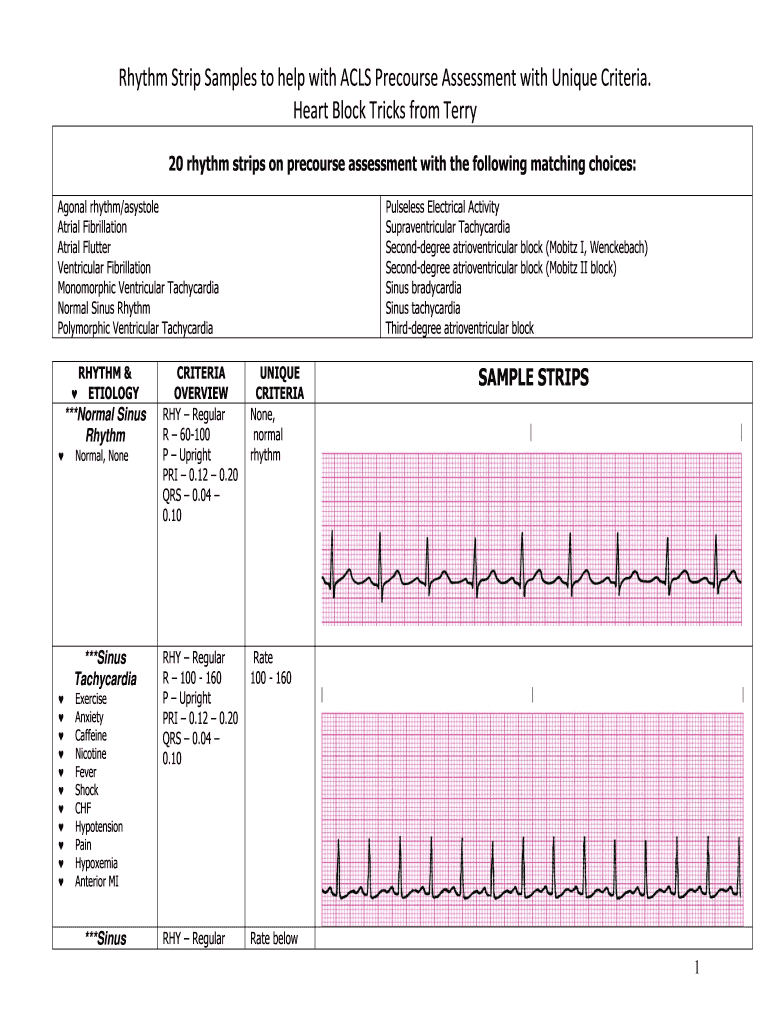 Rhythm Strip Samples To Help With ACLS Precourse ... - Fill and Sign ...