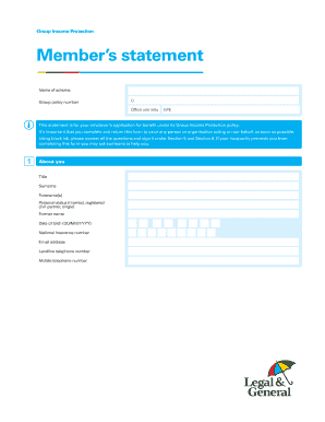 Fillable Online Member's statement - Legal & General Fax Email Print ...