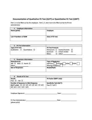 Fillable Online Documentation of Qualitative Fit Test (QLFT) or ...