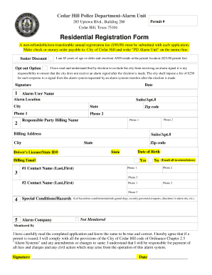 Fillable Online Residential Registration Form - Cedar Hill Fax Email ...