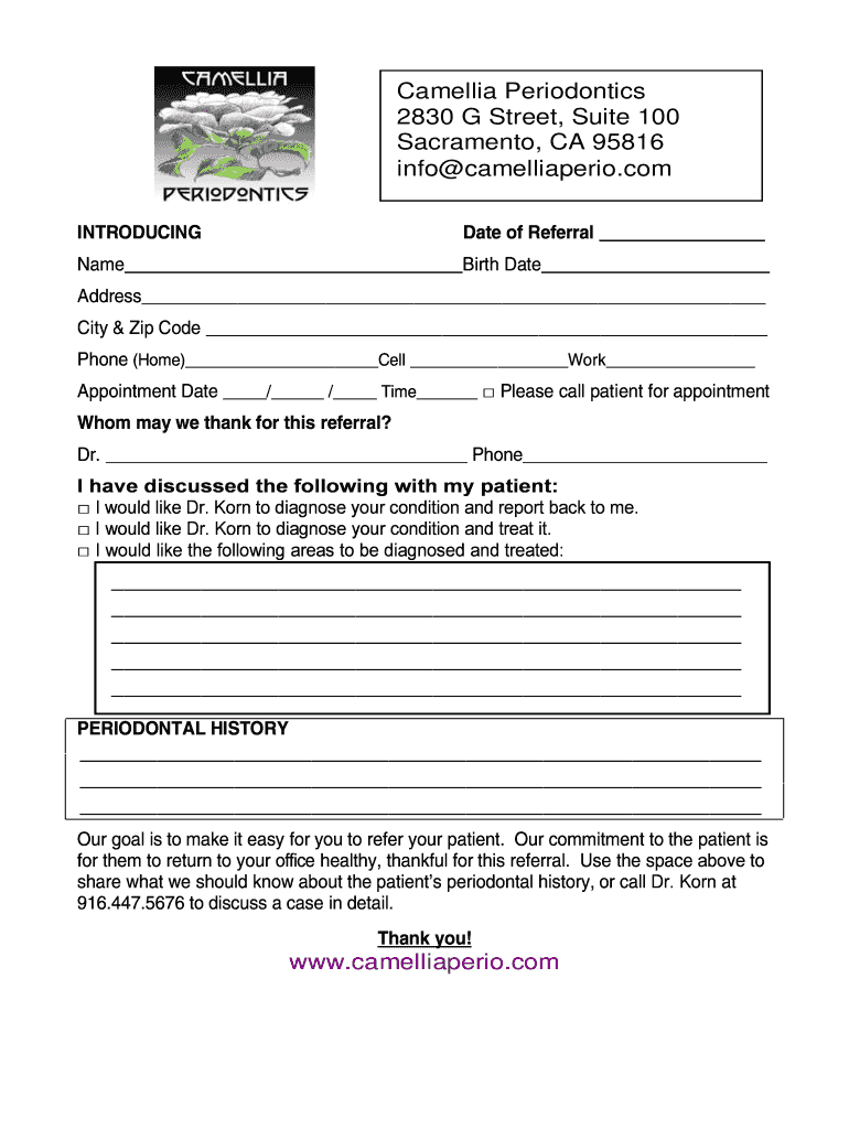 Fillable Online Printable Referral Form - Camellia Periodontics Fax ...