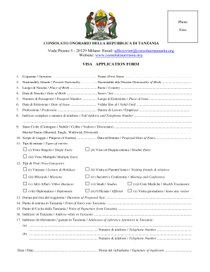 Fillable Online embassyoftanzaniarome.info. VISA application form ...