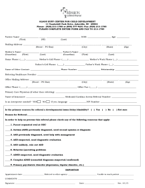 Fillable Online OLSON HUFF CENTER FOR CHILD DEVELOPMENT 11 Vanderbilt ...