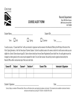 Fillable Online course audit form - Century College Fax Email Print ...