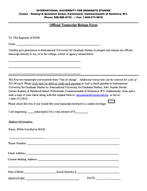 Fillable Online Official Transcript Release Form - International ...