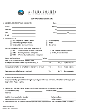 Fillable Online Contractor Questionnaire - Albany County Land Bank Fax ...