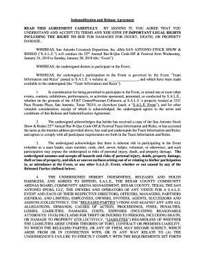 Fillable Online Indemnification and Release Agreement READ THIS ...