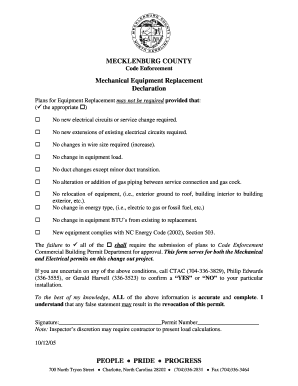 Fillable Online Mechanical Equipment Declaration Form - Mecklenburg ...
