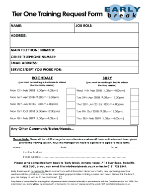 Fillable Online Tier One Training Request Form - Early Break Fax Email ...