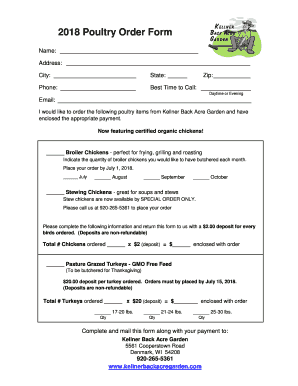 Fillable Online 2018 Poultry Order Form - Kellner Back Acre Garden Fax ...