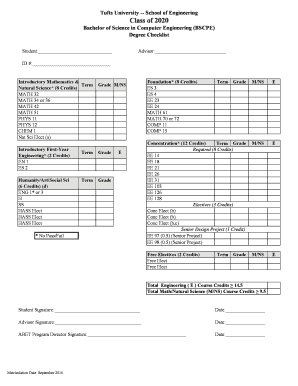Fillable Online BSCPE with E, M, NS Checklist Class of 2020.xlsx Fax ...