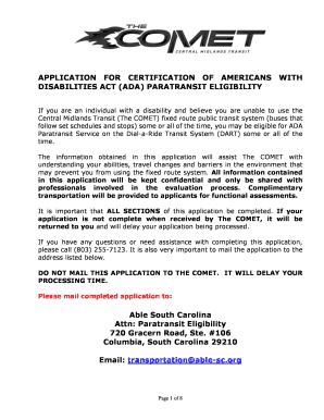 Fillable Online DISABILITIES ACT (ADA) PARATRANSIT ELIGIBILITY Fax ...
