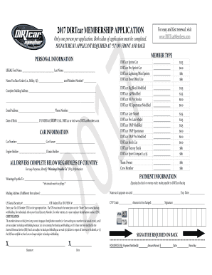 Fillable Online 2017 DIRTcar MEMBERSHIP APPLICATION - Lee County ...