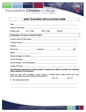 Fillable Online NON TEACHING APPLICATION FORM - Fax Email Print - pdfFiller