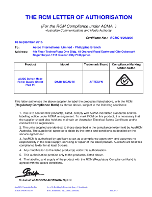 Fillable Online (For the RCM Compliance under ACMA ) Fax Email Print ...