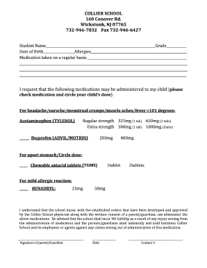 Fillable Online OTC Medication Form - Collier Middle School Fax Email ...
