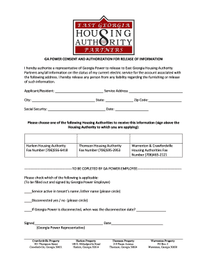 Fillable Online GA POWER CONSENT AND AUTHORIZATION FOR RELEASE OF ...