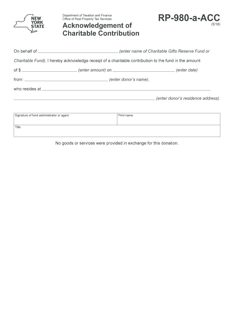 Fillable Online Form RP-980-a-ACC:5/18:Acknowledgement of Charitable ...