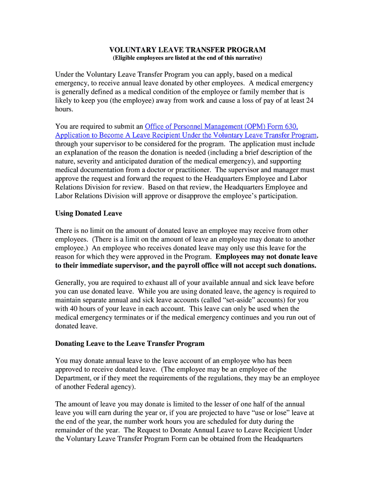 Fillable Online voluntary leave transfer program - Department of Energy ...