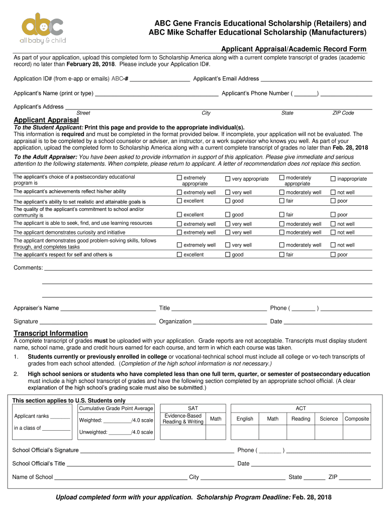 Fillable Online ABC Gene Francis Educational Scholarship (Retailers ...