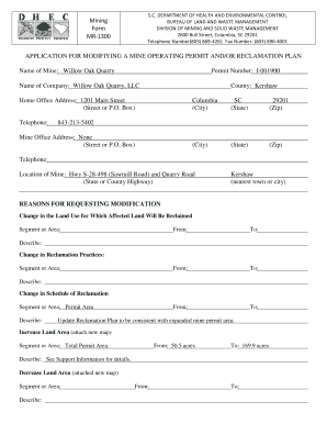 Fillable Online Mining Form MR-1300 APPLICATION FOR MODIFIYING A MINE ...