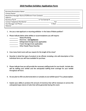 Fillable Online 2019 Pavilion Exhibitor Application Form Fax Email Print - pdfFiller