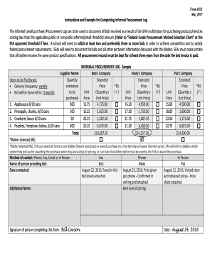 Fillable Online Informal Procurement Log Evaluation & Instructions Form ...