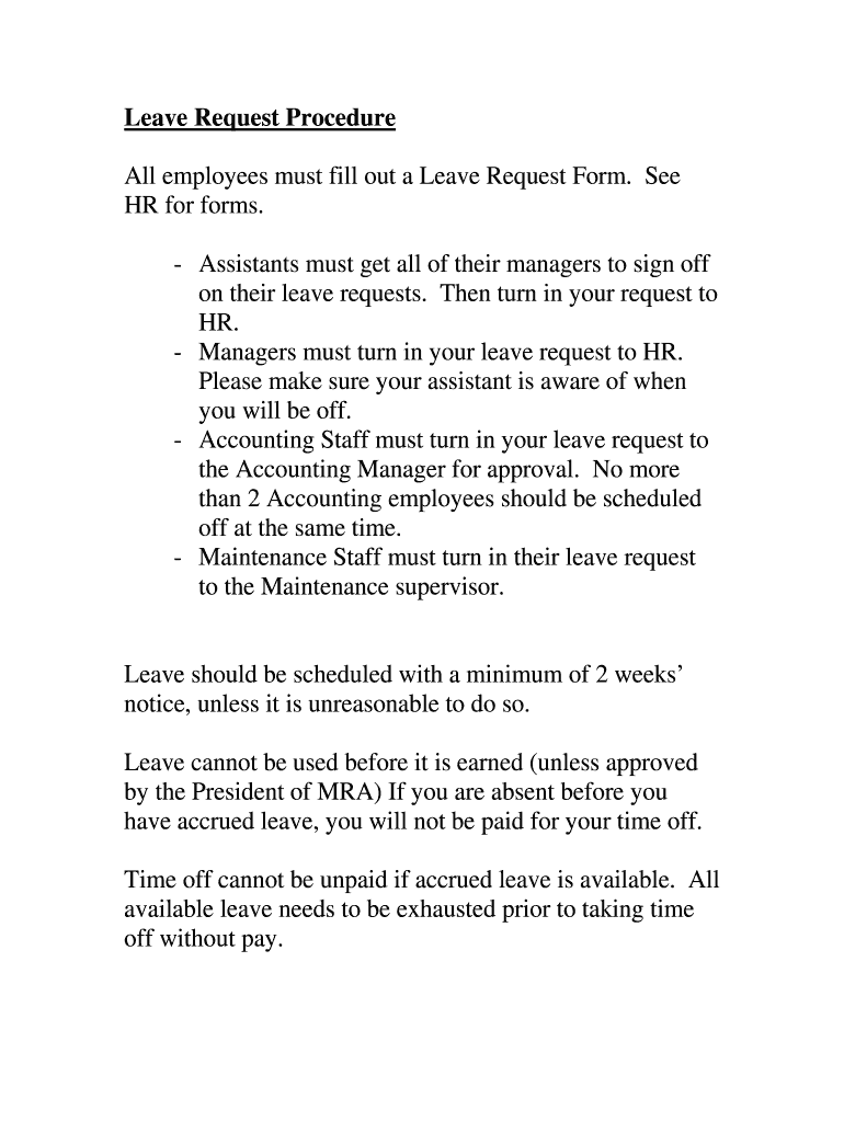 Fillable Online Leave Request Procedure.docx Fax Email Print - pdfFiller