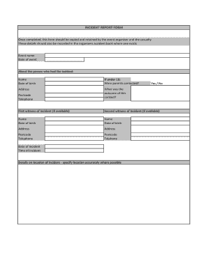 Fillable Online 10 - Incident report form - Draft.xlsx Fax Email Print - pdfFiller