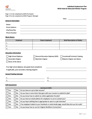 Fillable Online Individual Employment Plan Fax Email Print - pdfFiller