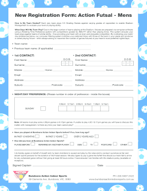Fillable Online New Registration Form: Action Futsal - Mens - Bundoora ...