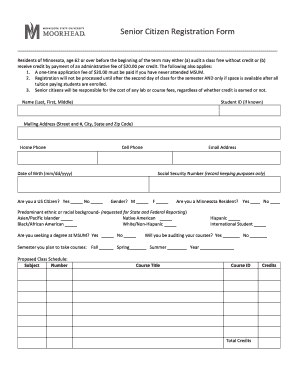 Fillable Online Senior Citizen Registration Form. MSUM Senior Citizen ...