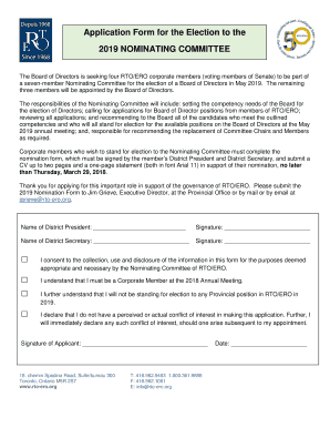 Fillable Online Application Form for the Election to the 2019 ... - RTO ...