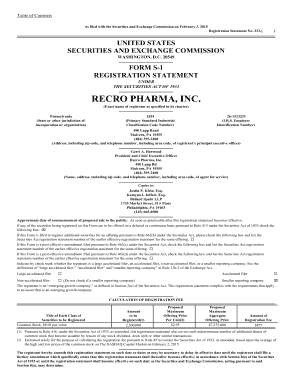 Fillable Online Recro Pharma, Inc. - Form S-1 Fax Email Print - pdfFiller
