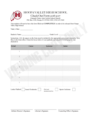 Fillable Online Check-Out Form - Hoopa Valley High School - Klamath ...