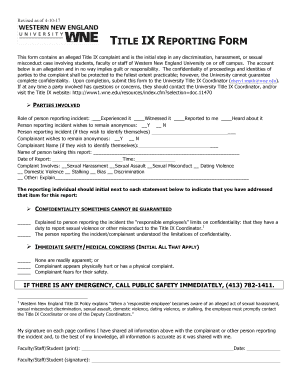 Fillable Online www1 wne Title IX Policy - Western New England ...