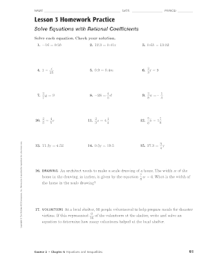 Lesson 3 Homework Practice Solve Equations With Rational Coefficients ...