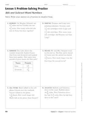 Lesson 3 Problem Solving Practice Subtract Integers Answer Key - Fill ...