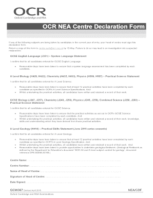 Fillable Online OCR NEA Centre Declaration Form Fax Email Print - pdfFiller