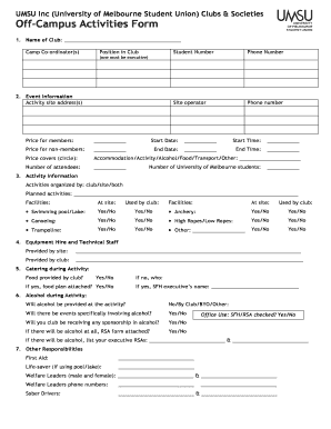 Fillable Online Off Campus Activity Form Jan '14 Fax Email Print ...
