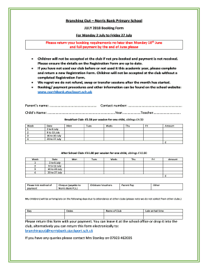 Fillable Online NBPS Branching Out Booking Form JULY 2018 - Norris Bank ...