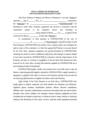 Fillable Online FINAL AFFIDAVIT OF RELEASE AND WAIVER OF MECHANIC'S ...