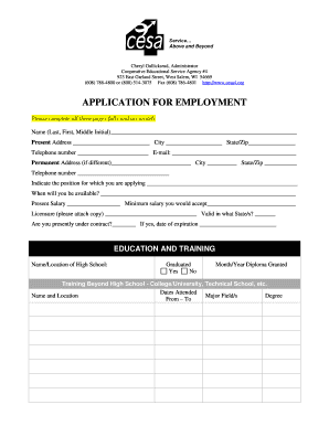 Fillable Online application for employment - CESA #4 Fax Email Print ...