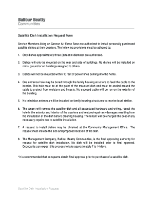 Fillable Online Satellite Dish Installation Request Form - Cannon ...
