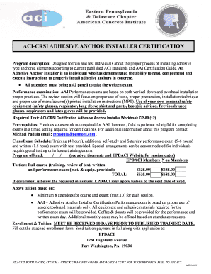 Fillable Online aci-crsi adhesive anchor installer certification ...